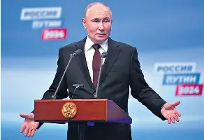 Putin seguirá en el Kremlin hasta 2030 tras lograr un histórico 87,34 % de los votos - PressReader