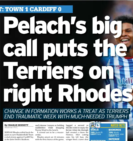 THE VERDICT: TOWN 1 CARDIFF 0 Pelach’s big call puts the Terriers on right Rhodes - PressReader