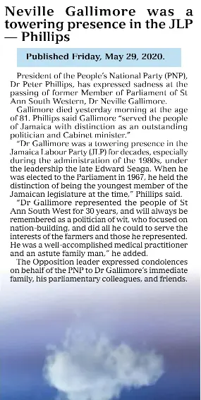 Neville Gallimore was a towering presence in the JLP — Phillips ...