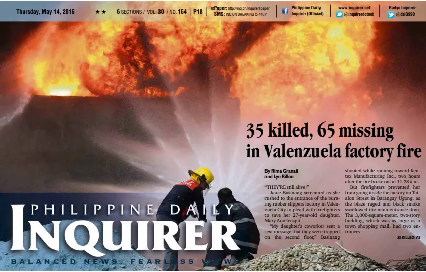 35 killed, 65 missing in Valenzuela factory fire - PressReader