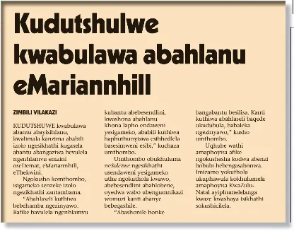 Bathuka izanya kwanda ukubulawa kwabantu - PressReader