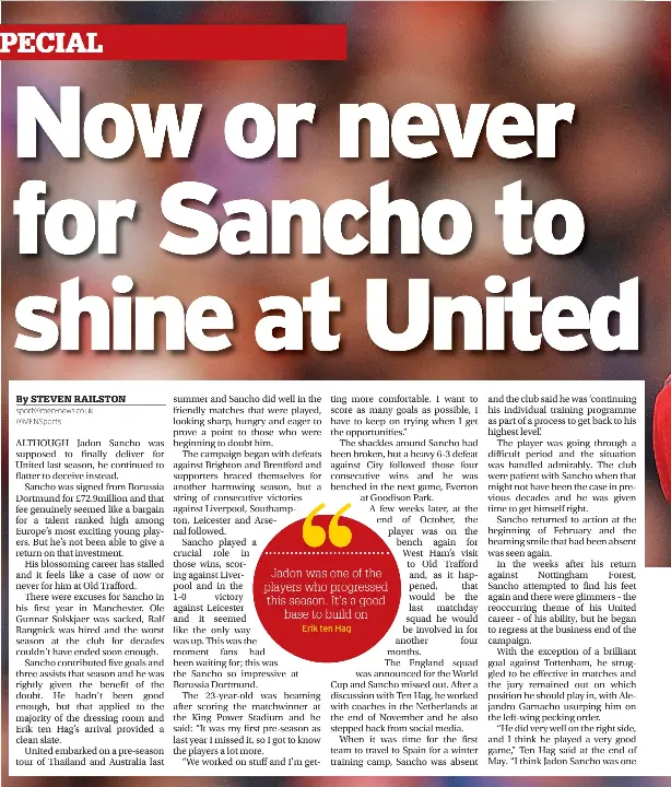 Now or never for Sancho to shine at United - PressReader