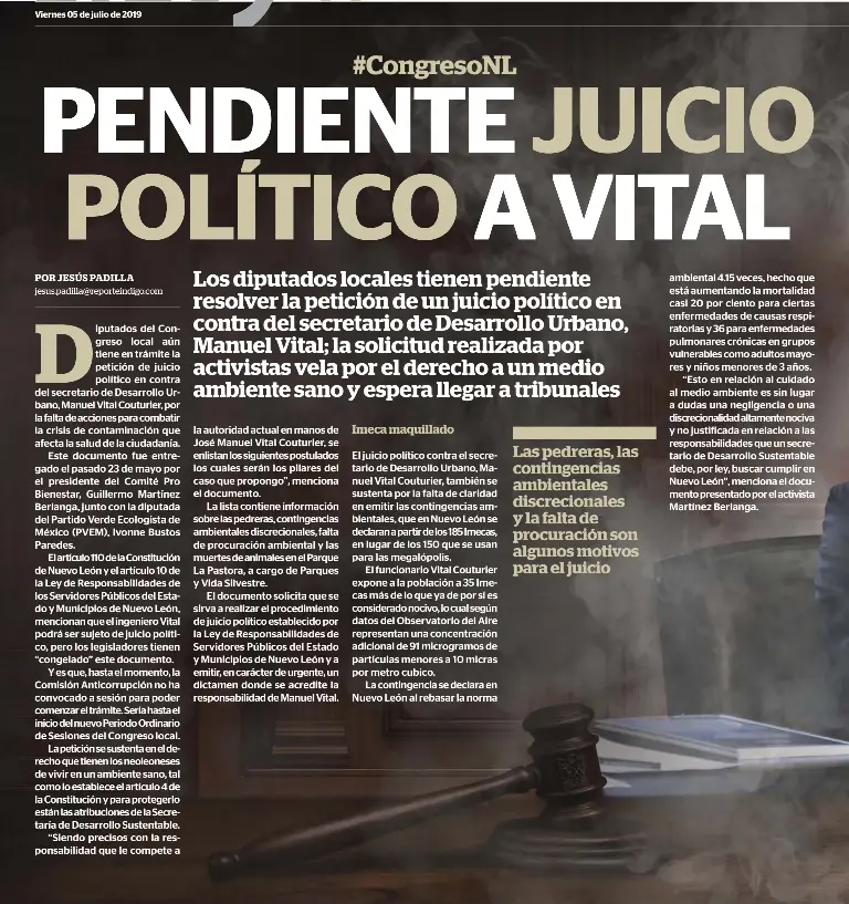 PENDIENTE JUICIO POLÍTICO A VITAL - PressReader
