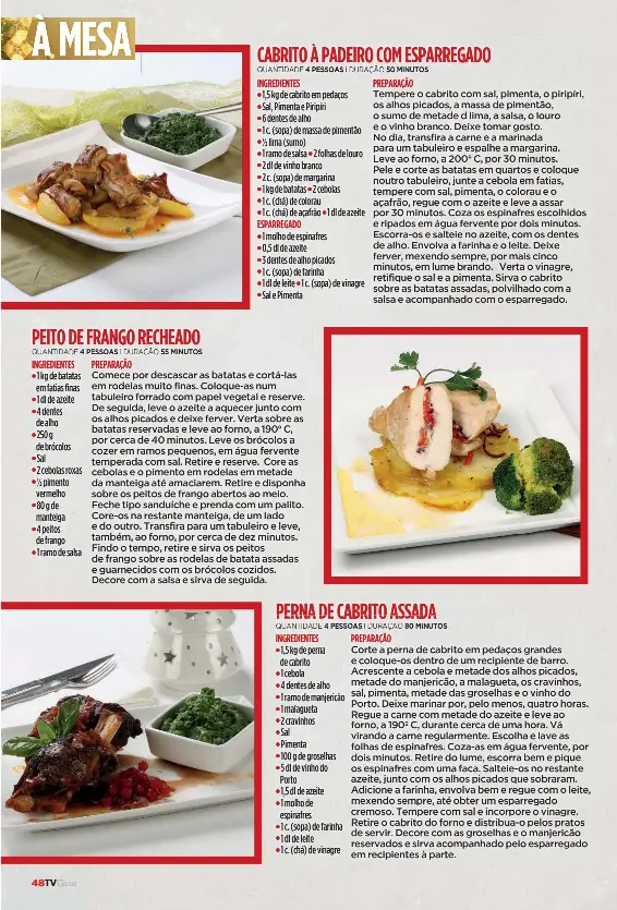 PEITO DE FRANGO RECHEADO CABRITO À PADEIRO COM ESPARREGAD­O PERNA DE ...