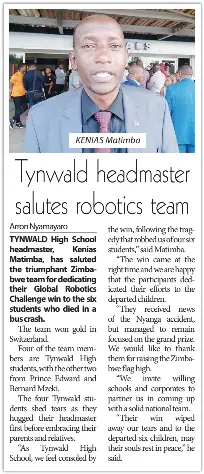 Tynwald headmaster salutes robotics team - PressReader