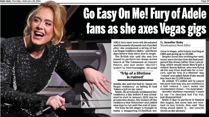 Go Easy On Me! Fury of Adele fans as she axes Vegas gigs - PressReader