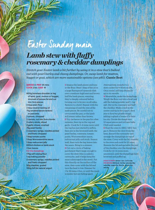 Easter Sunday main Lamb stew with flu y rosemary & cheddar dumplings - PressReader