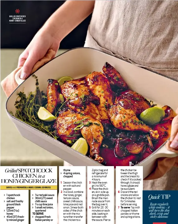 Grilled SPATCHCOCK CHICKEN in a HONEY-GINGERGLAZ­E - PressReader
