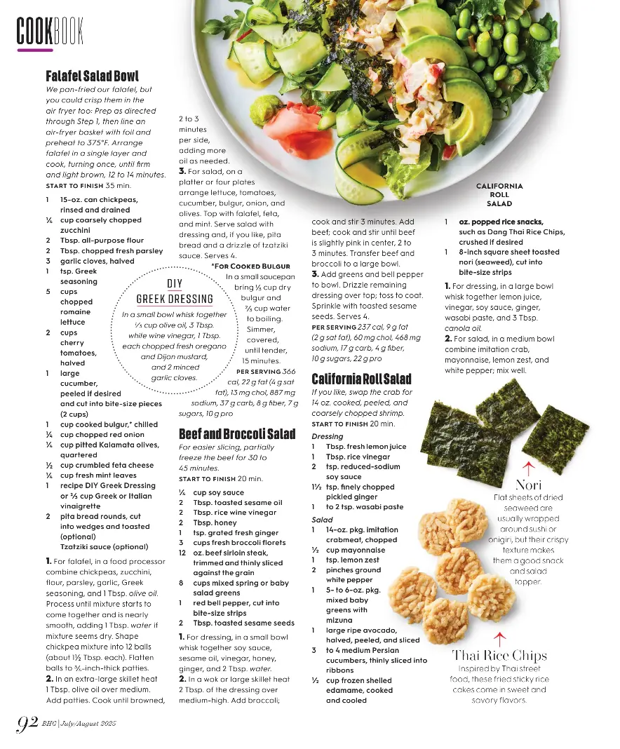 Falafel Salad Bowl DI Y GREEK DRESSING Beef and Broccoli Salad California Roll Salad - PressReader