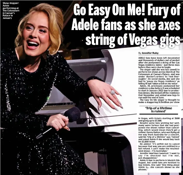 Go Easy On Me! Fury of Adele fans as she axes string of Vegas gigs - PressReader
