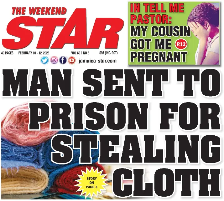 MAN SENT TO PRISON FOR STEALING CLOTH - PressReader