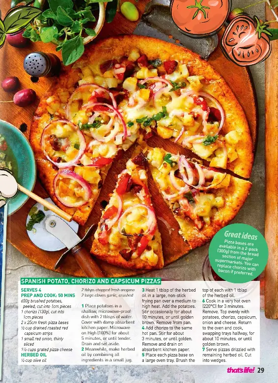 SPANISH POTATO, CHORIZO AND CAPSICUM PIZZAS - PressReader