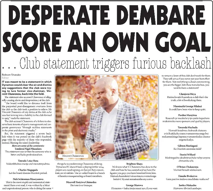 DESPERATE DEMBARE SCORE AN OWN GOAL - PressReader