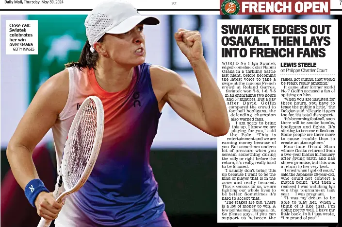 SWIATEK EDGES OUT OSAKA... THEN LAYS INTO FRENCH FANS - PressReader