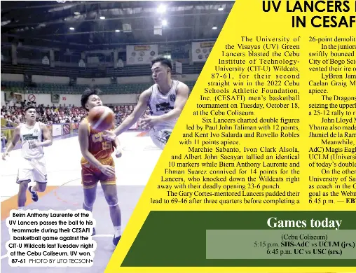 UV LANCERS ROLL TO 2-0 START IN CESAFI CAGE WARS - PressReader