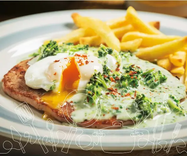 Grilled Gammon Steaks, Poached Egg, Parsley & Broccoli Sauce - PressReader