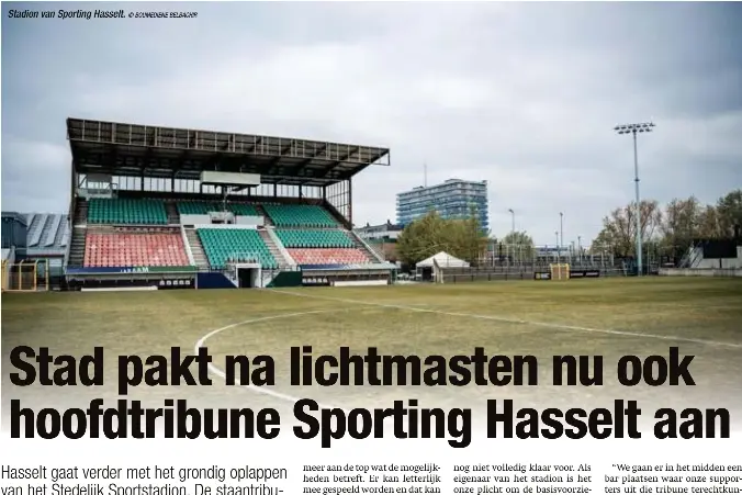 Stad pakt na lichtmaste­n nu ook hoofdtribu­ne Sporting Hasselt aan ...