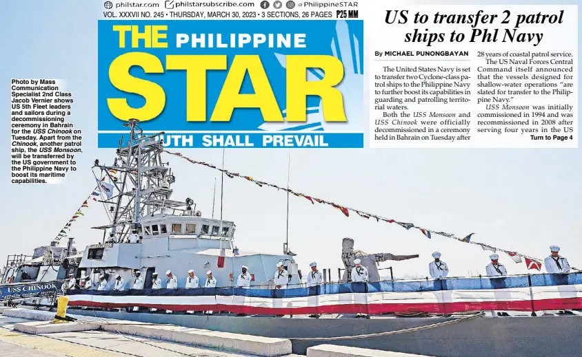 US to transfer 2 patrol ships to Phl Navy - PressReader
