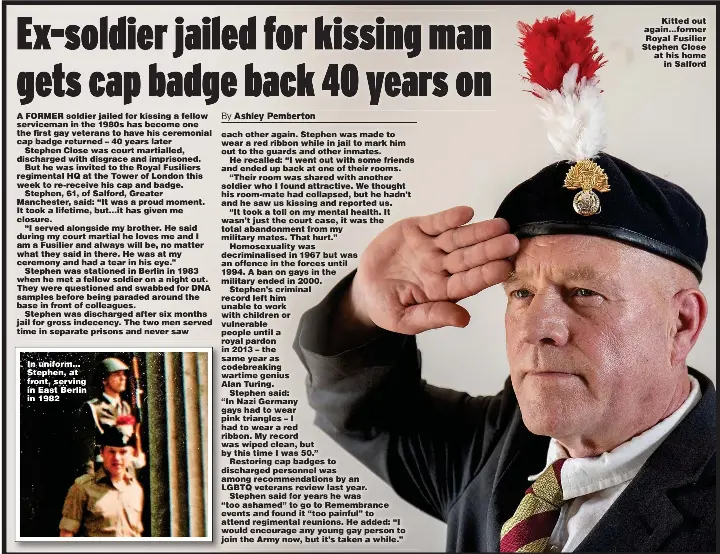 Ex-soldier jailed for kissing man gets cap badge back 40 years on ...