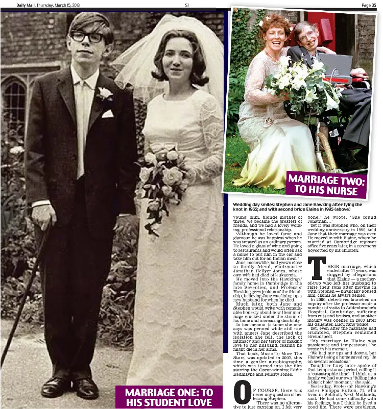 The one mystery Hawking said he could NEVER solve? Women! MARRIAGE ONE ...