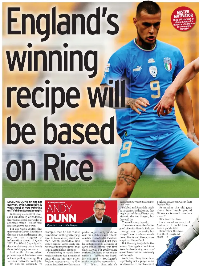 England’s winning recipe will be based on Rice - PressReader