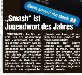 „Smash“ist Jugendwort des Jahres - PressReader