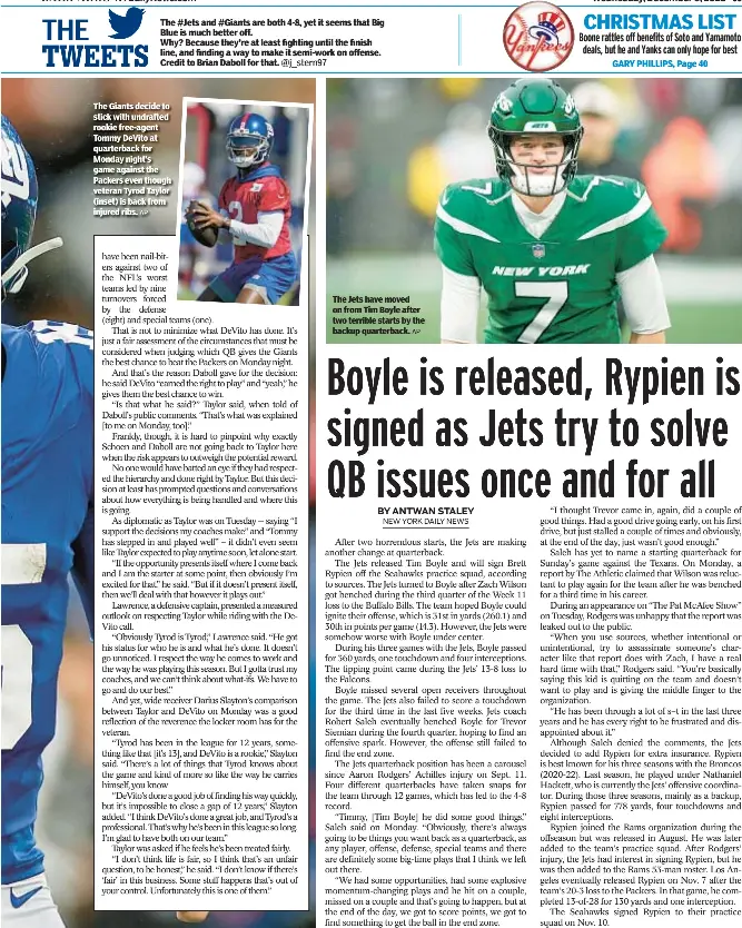 Boyle is released, Rypien is signed as Jets try to solve QB issues once and for all - PressReader