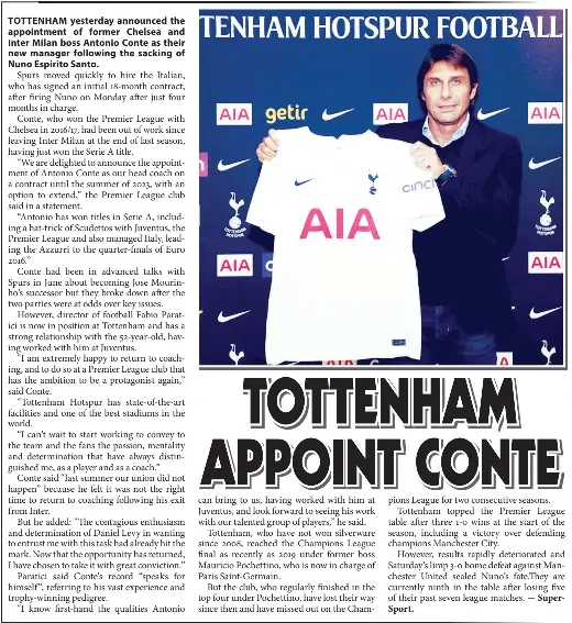 TOTTENHAM APPOINT CONTE - PressReader