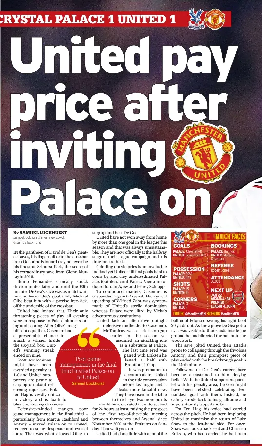 United pay price after inviting Palace on - PressReader