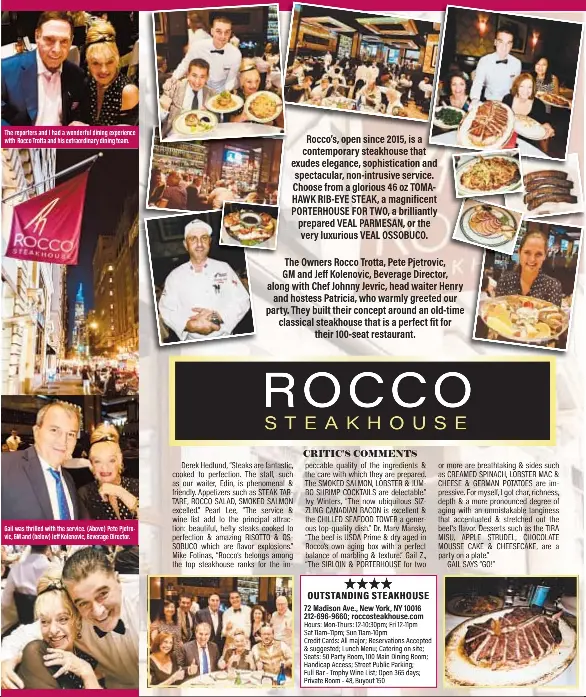 SUPERB SERVICE DAZZLING STEAKS AND SEAFOOD IN FLATIRON AREA ROCCO - PressReader