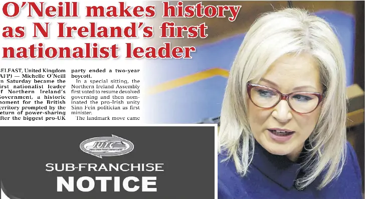 O’neill makes history as N Ireland’s first nationalis­t leader ...