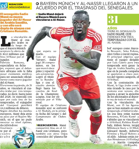 MANÉ SERÁ DUPLA DE ATAQUE DE RONALDO - PressReader