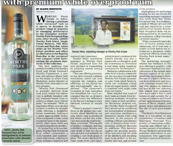 Worthy Park Estate diversifie­s portfolio with premium white overproof rum - PressReader