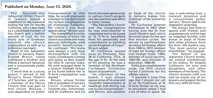 Adventists salute Gallimore for generosity - PressReader