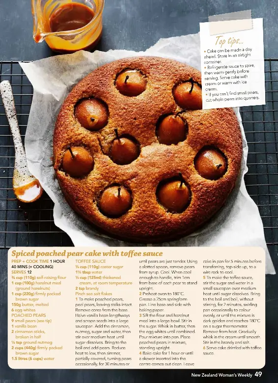 Spiced poached pear cake with toffee sauce - PressReader