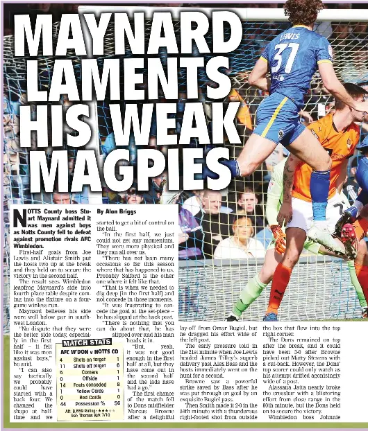 MAYNARD LAMENTS HIS WEAK MAGPIES - PressReader