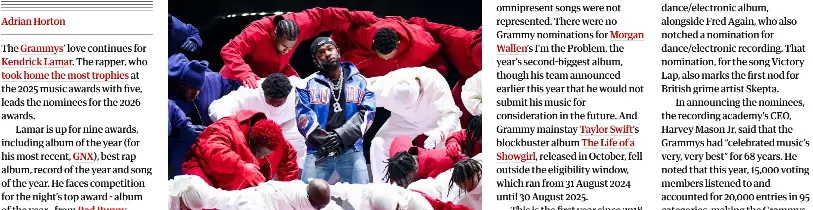 Grammy awards 2026: Kendrick Lamar leads nomination­s with nine nods ...