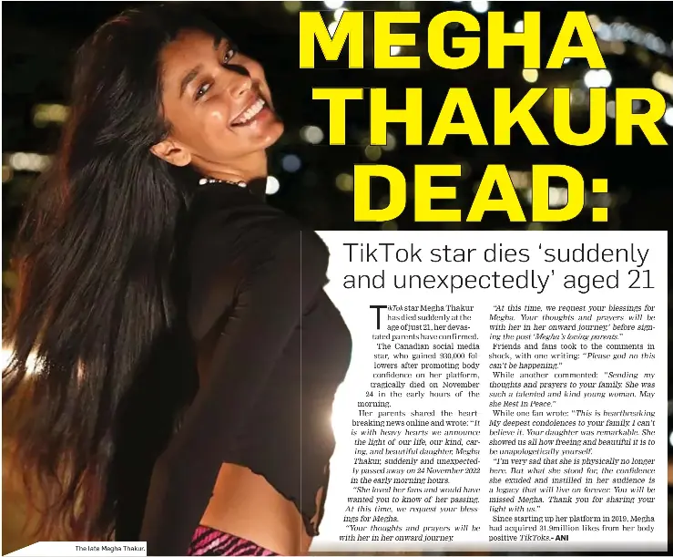MEGHA THAKUR DEAD: - PressReader