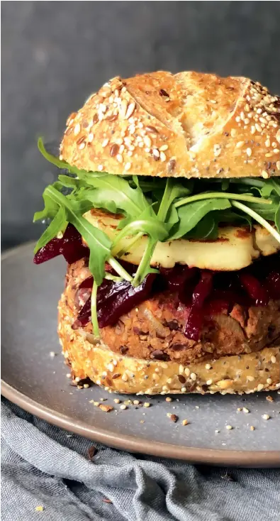 Black Bean Burger with Halloumi & Beetroot Relish - PressReader