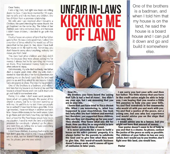 Unfair in-laws kicking me off land - PressReader