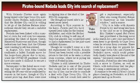 Pirates-bound Nodada leads City into search of replacemen­t? - PressReader