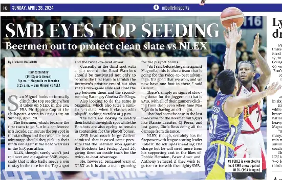 SMB EYES TOP SEEDING Beermen out to protect clean slate vs NLEX - PressReader