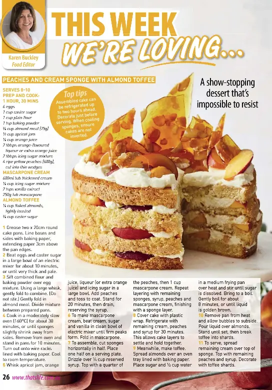 PEACHES AND CREAM SPONGE WITH ALMOND TOFFEE - PressReader