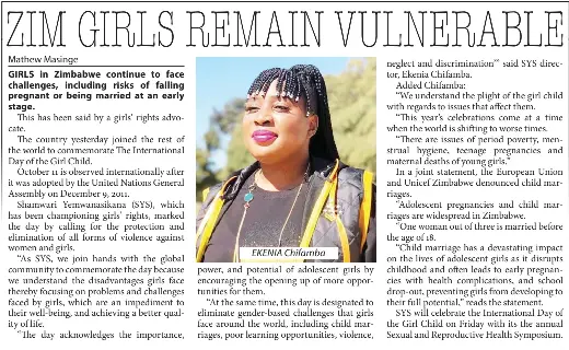 ZIM GIRLS REMAIN VULNERABLE - PressReader