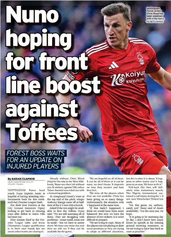 Nuno hoping for front line boost against Toffees - PressReader