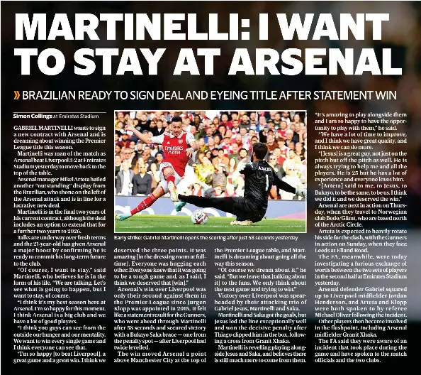 MARTINELLI: I WANT TO STAY AT ARSENAL - PressReader