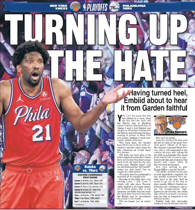 Having turned heel, Embiid about to hear it from Garden faithful ...