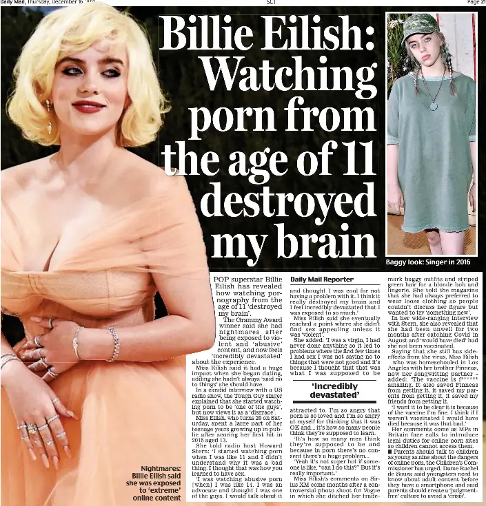 Billie Eilish: Watching porn from the age of 11 destroyed my brain - PressReader