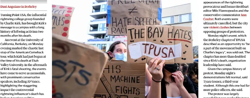 Protests as rightwing Charlie Kirk activist group makes final campus ...