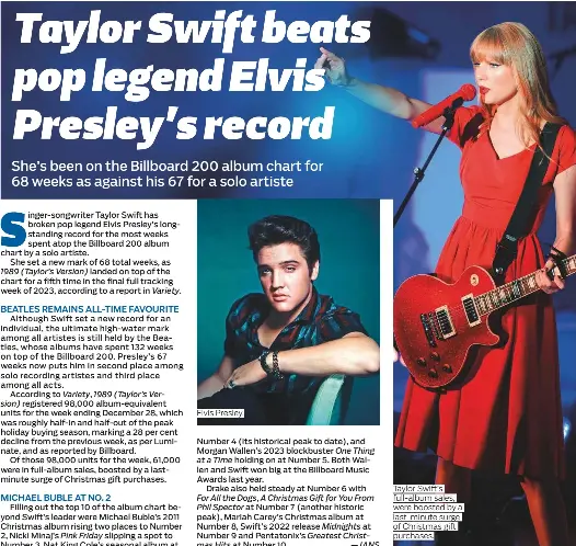 Taylor Swift beats pop legend Elvis Presley’s record - PressReader